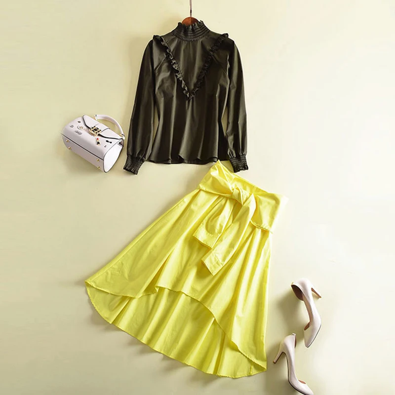 Newest Fashion 2017 Designer Runway Suit Set Women's Long Sleeve Ruffle ...