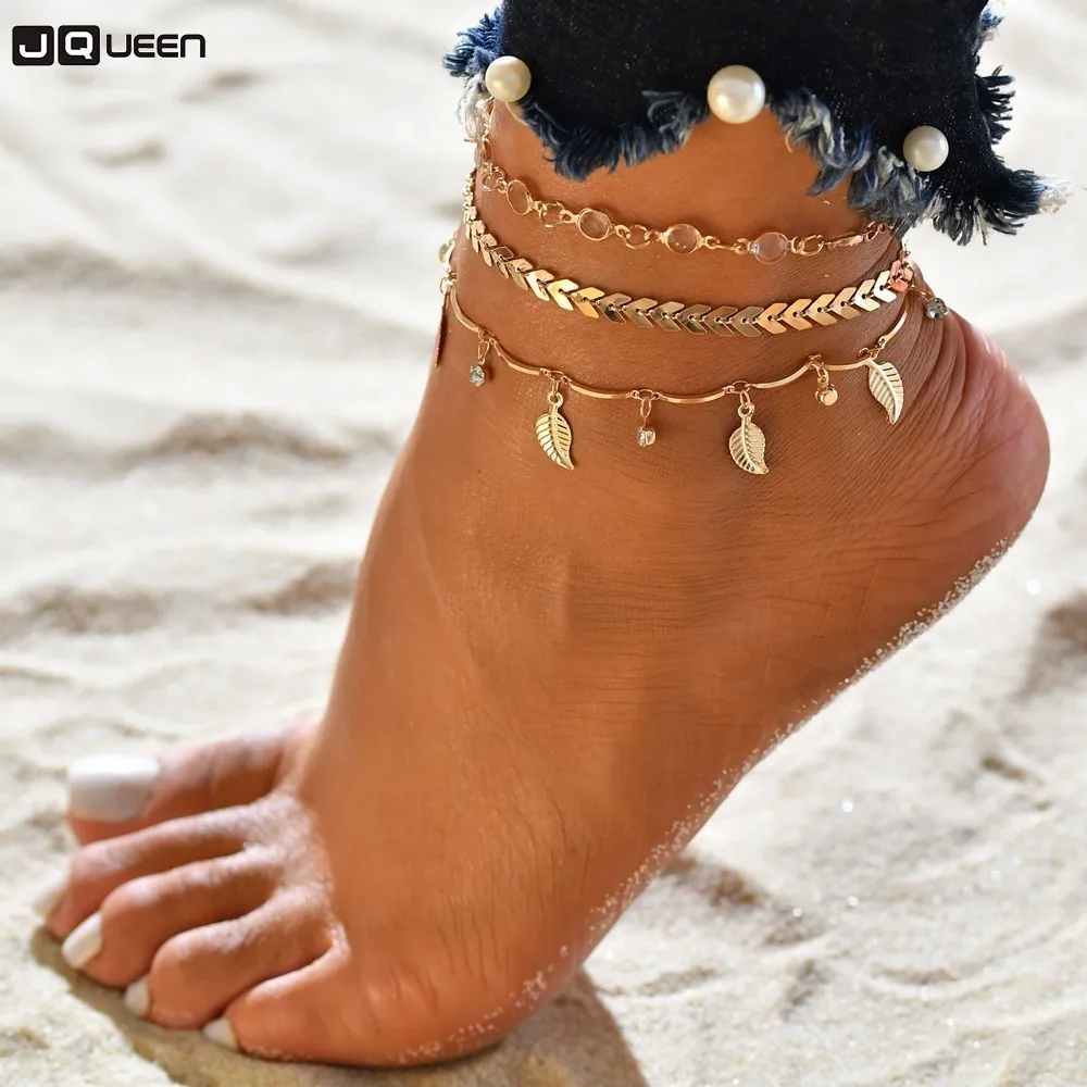 Vintage Multi Layer Charm Anklet Bohemian Leaf Sequin Anklets For Women ...