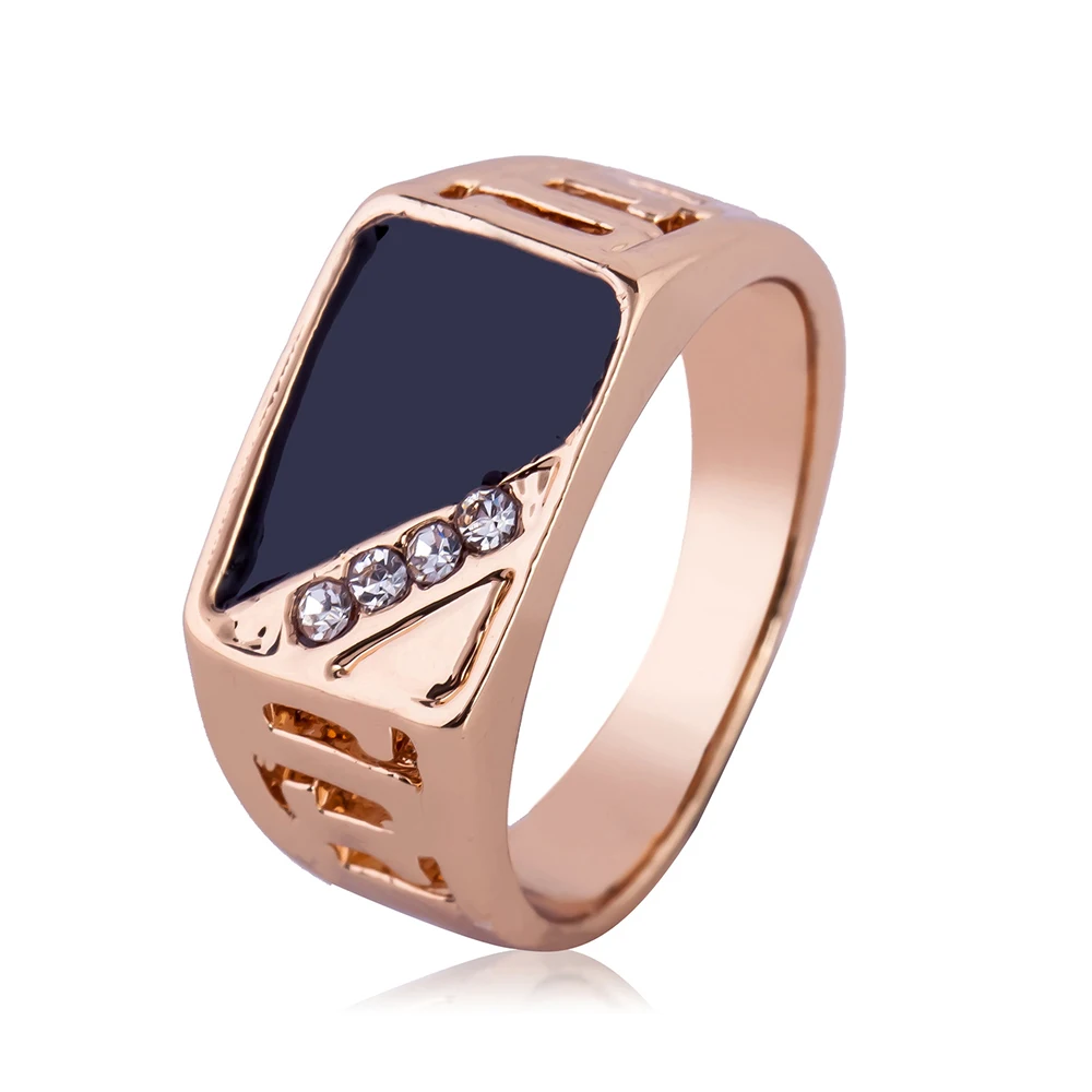 Classic Men's Rings Gold Silver Rhinestone Wedding Ring Black Enamel ...