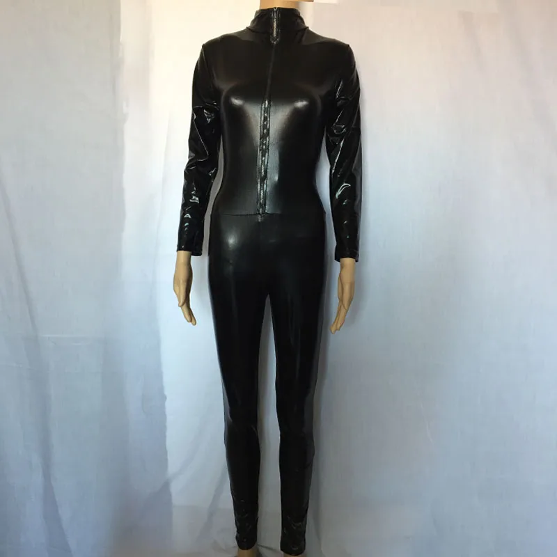 New High Quality Sexy Black Faux Leather Pvc Wet Look Bodysuit Bondage