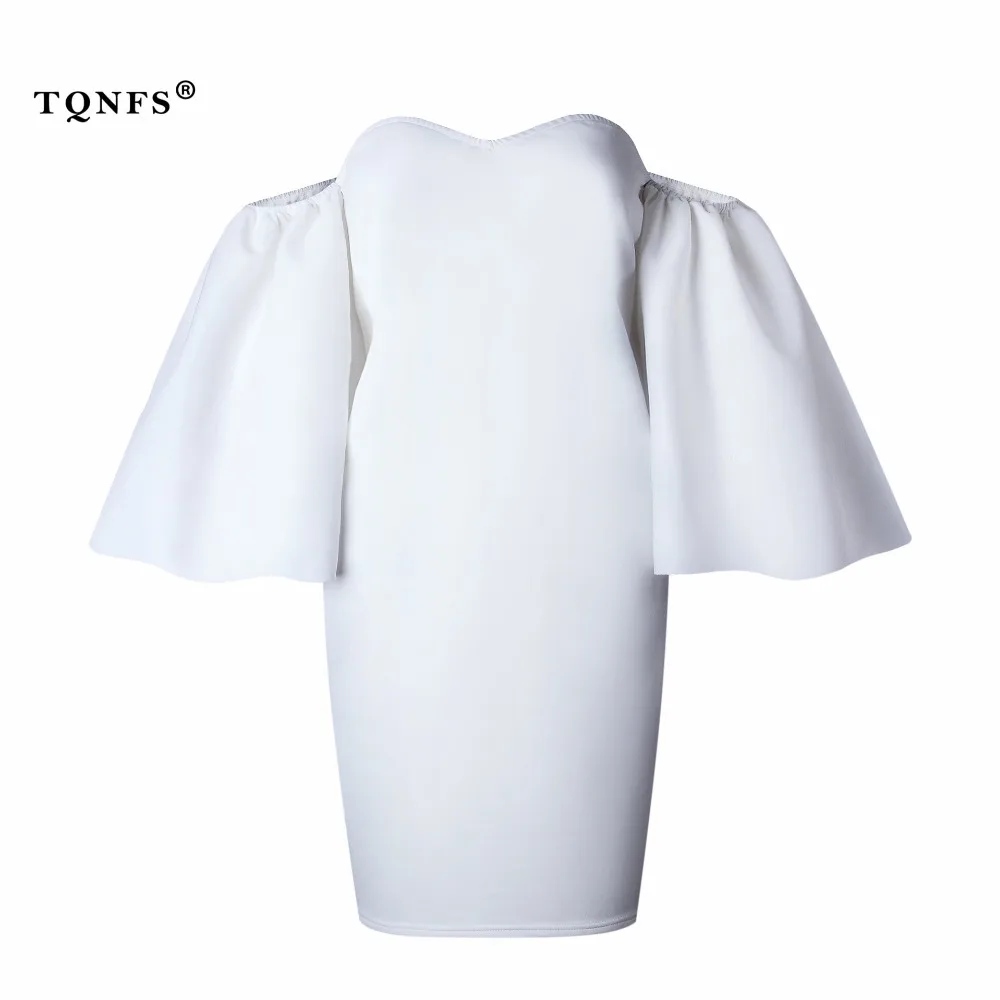 Tqnfs Off Shoulder Summer Party Dress Slash Neck Slim Solid Women