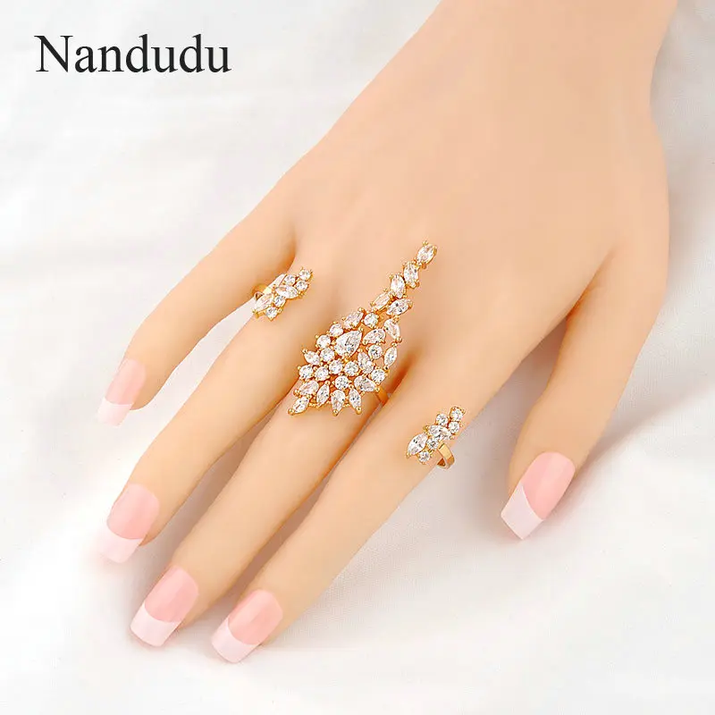 Nandudu Women Three Fingers Rings High Quality Cubic Zirconia Finger ...