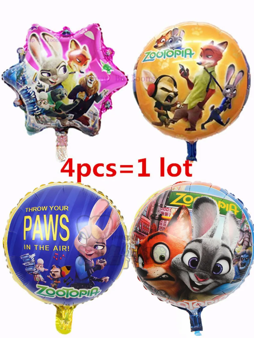 New Style 4pcs/lot Zootopia Balloon Fox Foil Balloons Kids Birthday ...