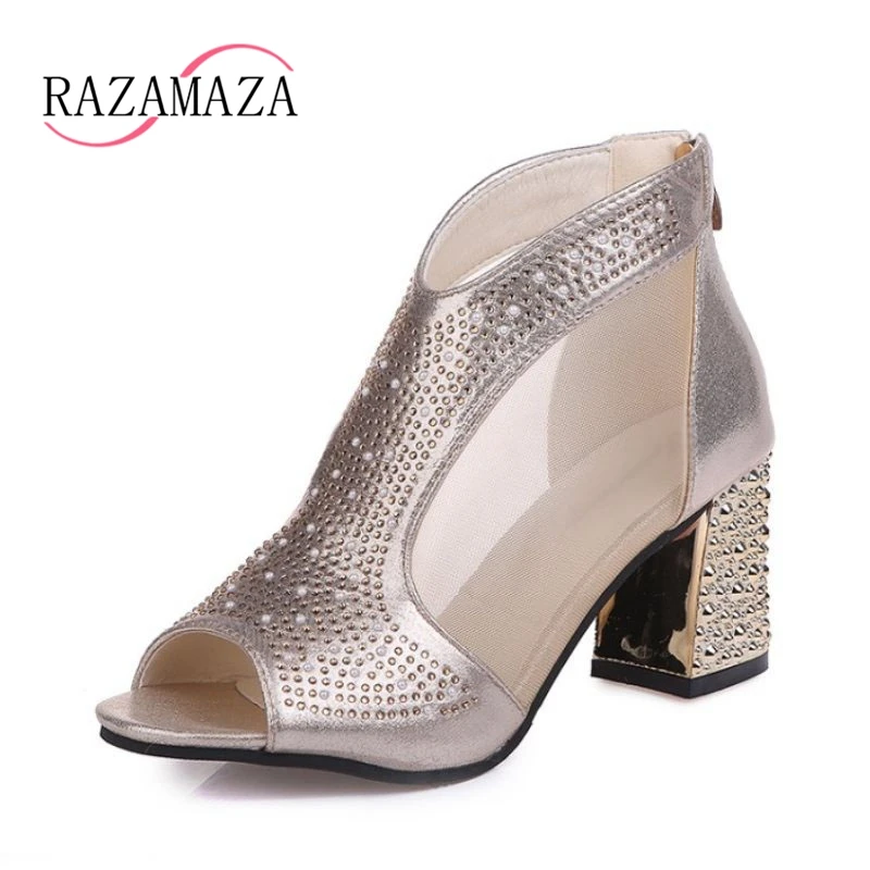 RAZAMAZA Mode Femmes Bling Sandales À Talons Hauts Peep Toe Cristal ...