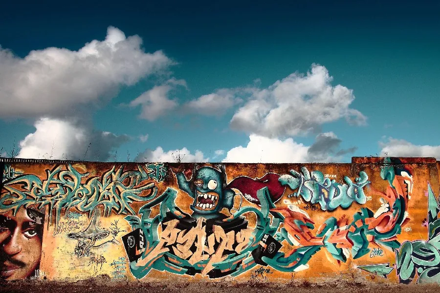 Blue Sky Graffiti Wall Cloud Scenery Landscape Fabric Silk Poster Print ...