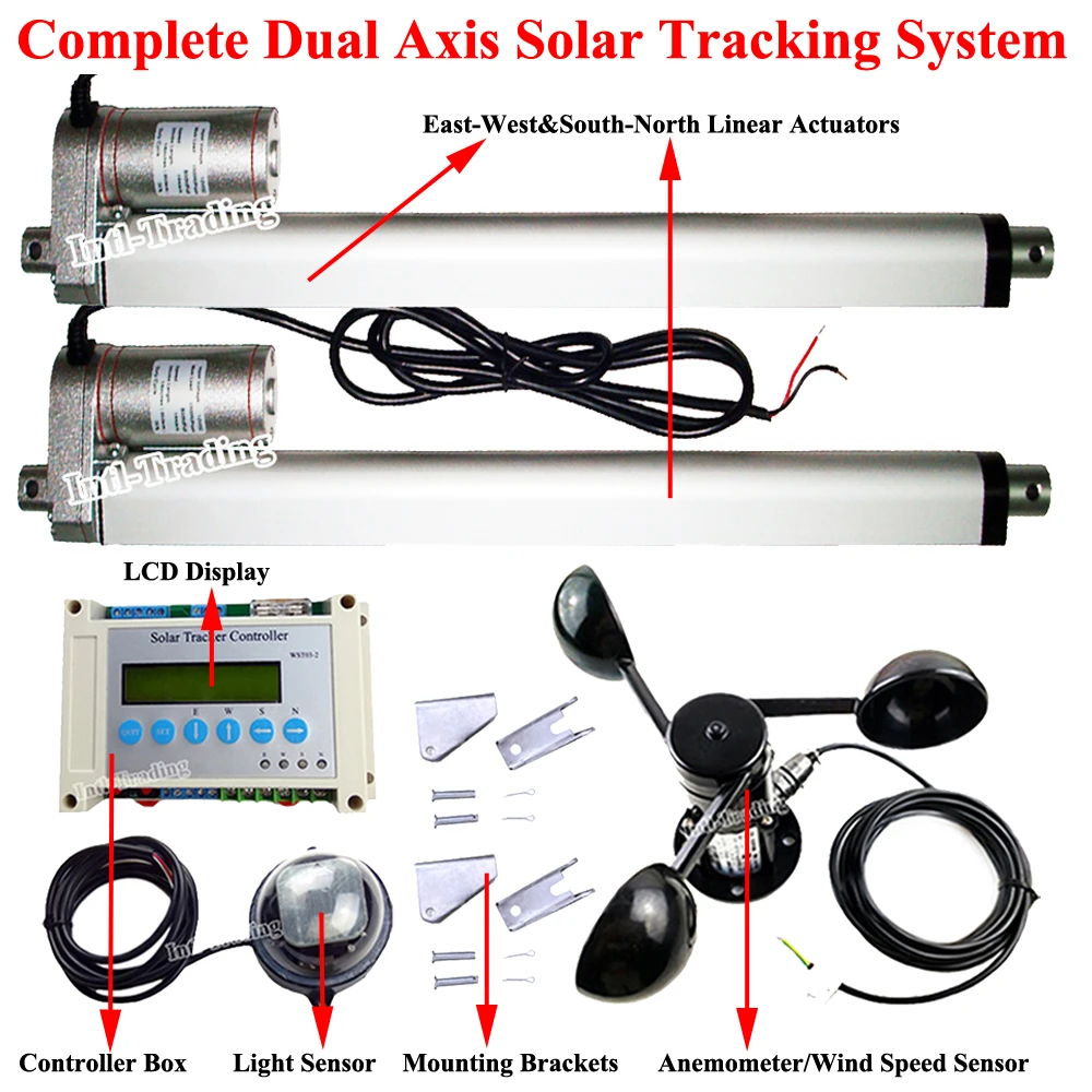 Diy Solar Tracker Kit: 2*14" Linear Actuators Dc Motor &dual Axis Lcd ...
