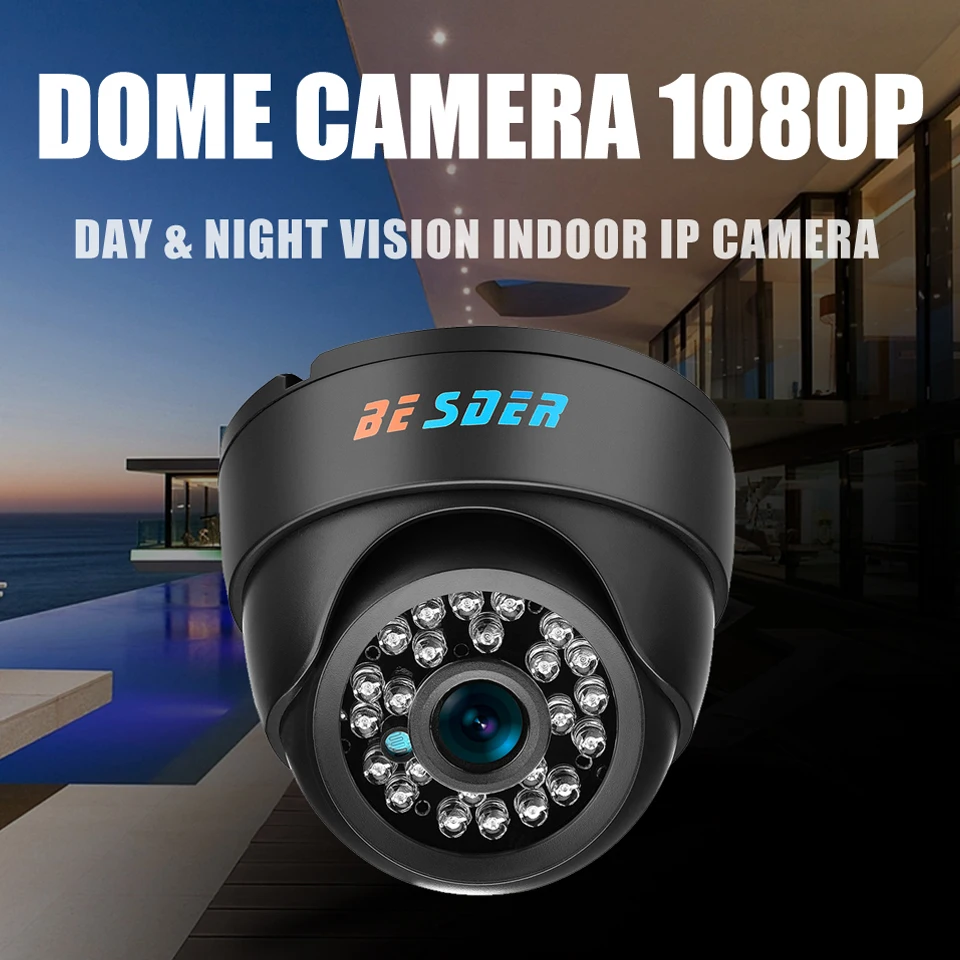 BESDER Wide Angle IP Camera Indoor Dome Camera Security 1080P FULL HD ...