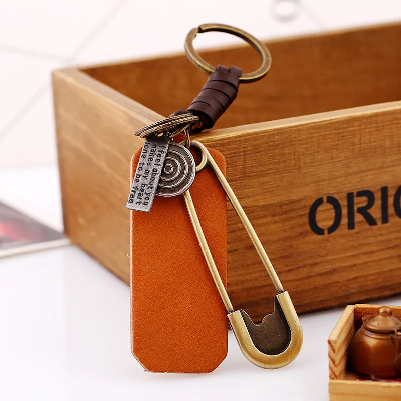 Trendy Contracted Big Pins Keychain Genuine Leather Keyring Jeans ...