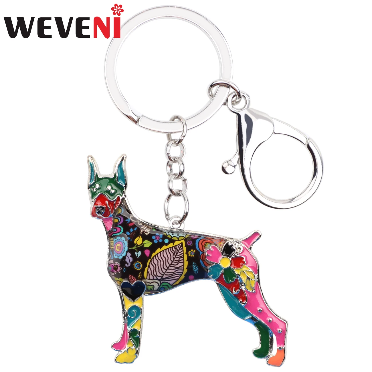 WEVENI Enamel Metal Doberman Dog Key Chain Keychain Animal Jewelry For ...