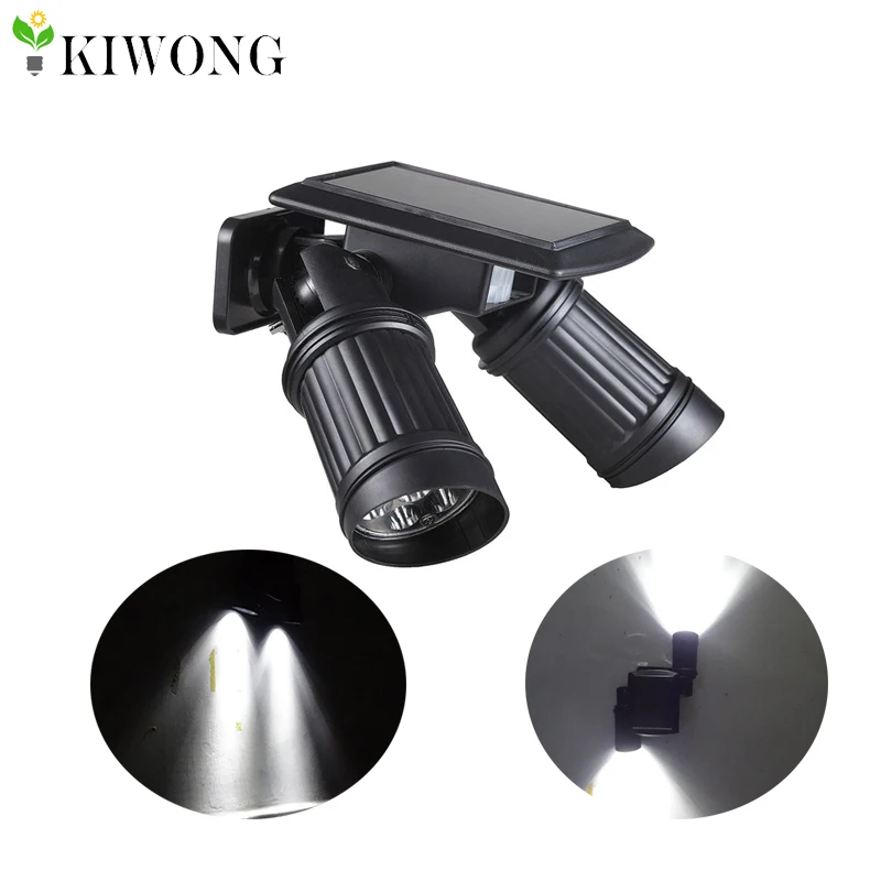Solar Powered Lights PIR Motion Sensor Dual Head Spotlight Adjustable ...