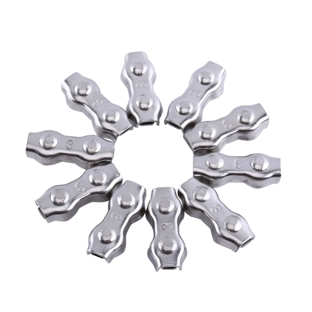 10Pcs M3 3mm Duplex Clips Stainless Steel Wire Cable Rope Grips Clamps ...