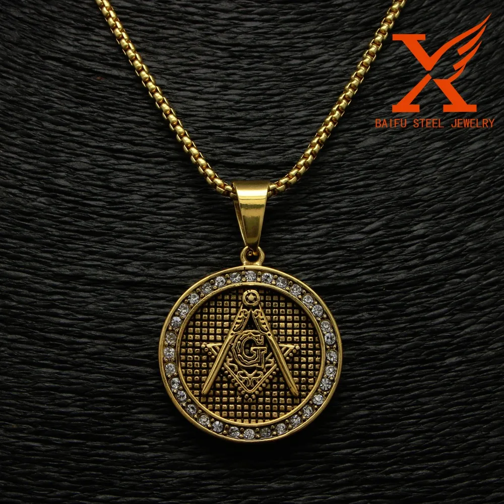 Stainless Steel Black Gold Silver Freemason Masonic Pendant Necklace ...