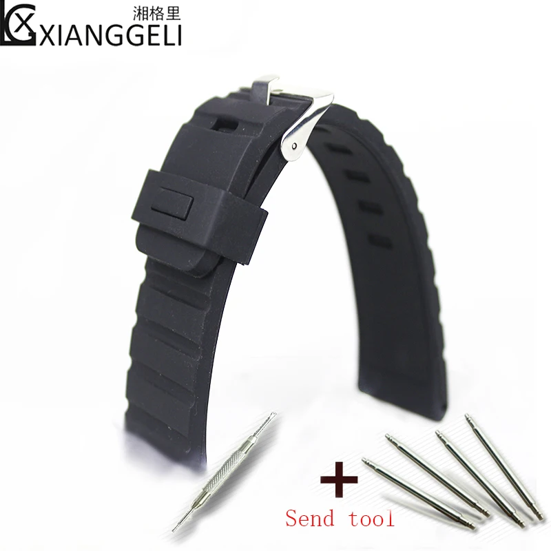 Watch-Accessories-24mm-Silicone-Strap-Pin-buckle-Flat-Direct-Applicable ...