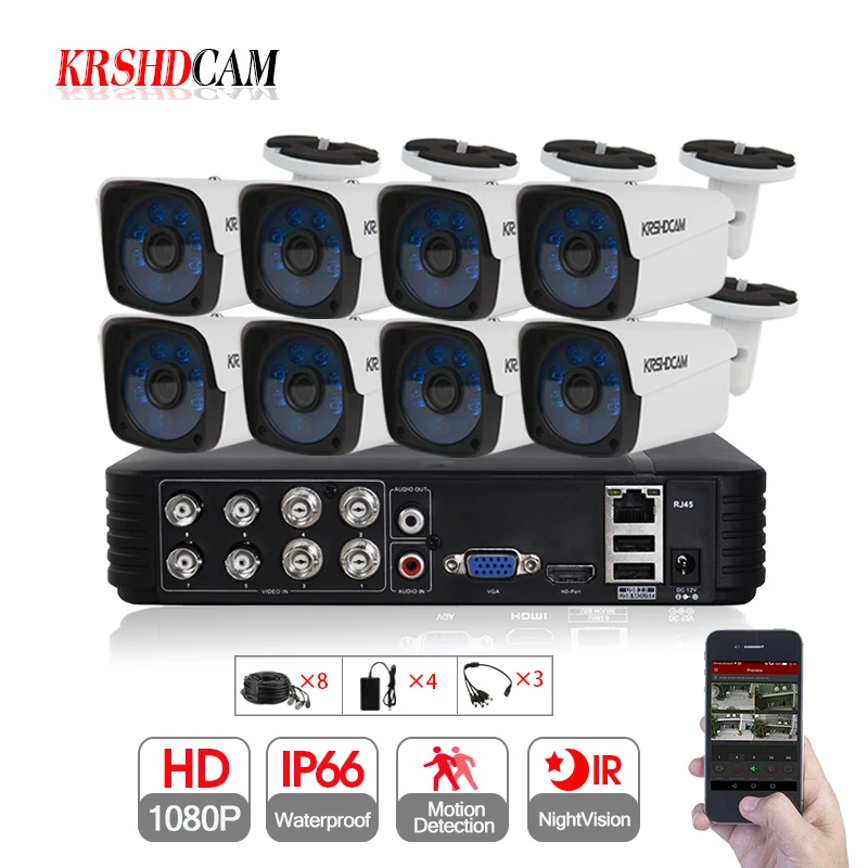 8CH AHD KITS de 8CH 1080N DVR 30 m IR 8 unids 1080 p CÁMARA DE CCTV impermeable al aire libre ...