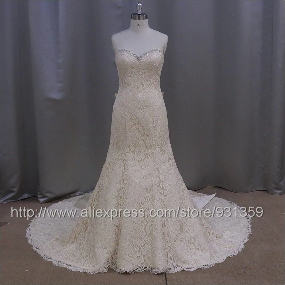 Charme Champagne Sirène Robes De Mariée 2016 Perlée Perles Sexy Dos Nu Dentelle Birdal Robe Avec ...