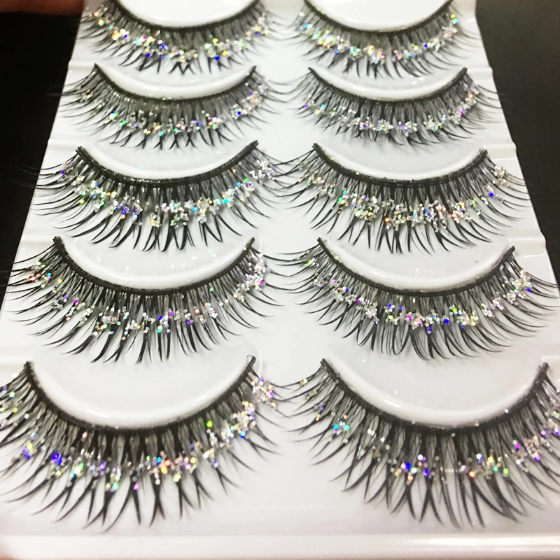 Yokpn Handmade False Eyelashes Silver Glitter Thick Fake Eyelashes ...