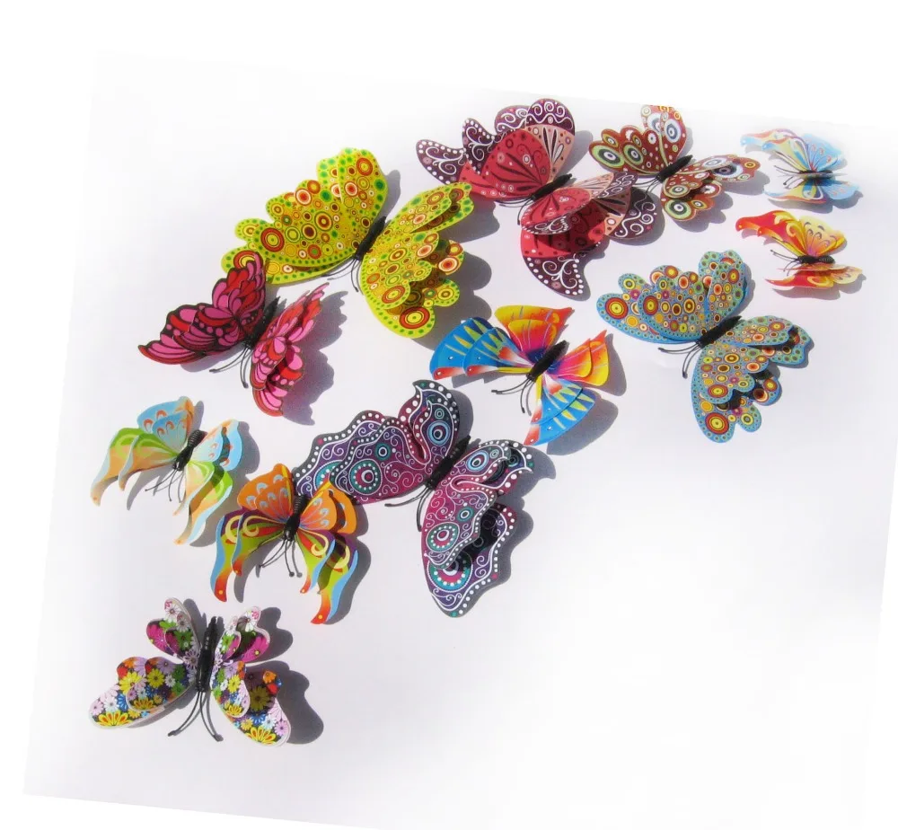 Hot vente 12 pcs/lote coloré PVC 3D papillon décoration murale mignon ...
