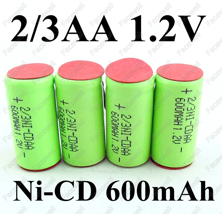 10 baterias recarregáveis da bateria 1.2v 2/3 aa nicd 2/3aa 600mah NI ...