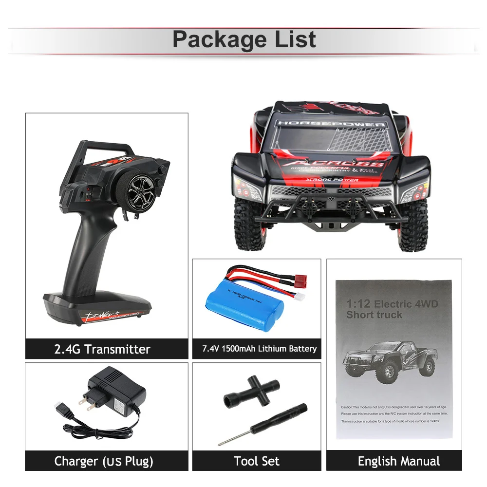 WL Игрушечные лошадки 12423 RC автомобилей 1/12 4WD электрической ...