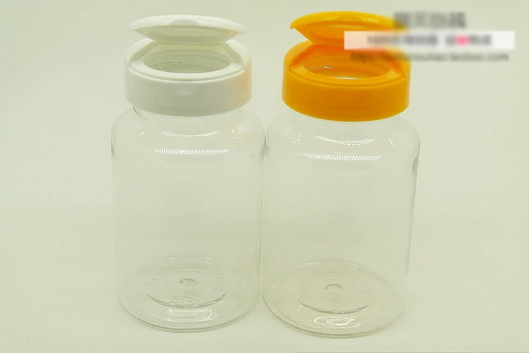 Botellas PET de plástico transparente 100cc con tapa abatible amarilla ...