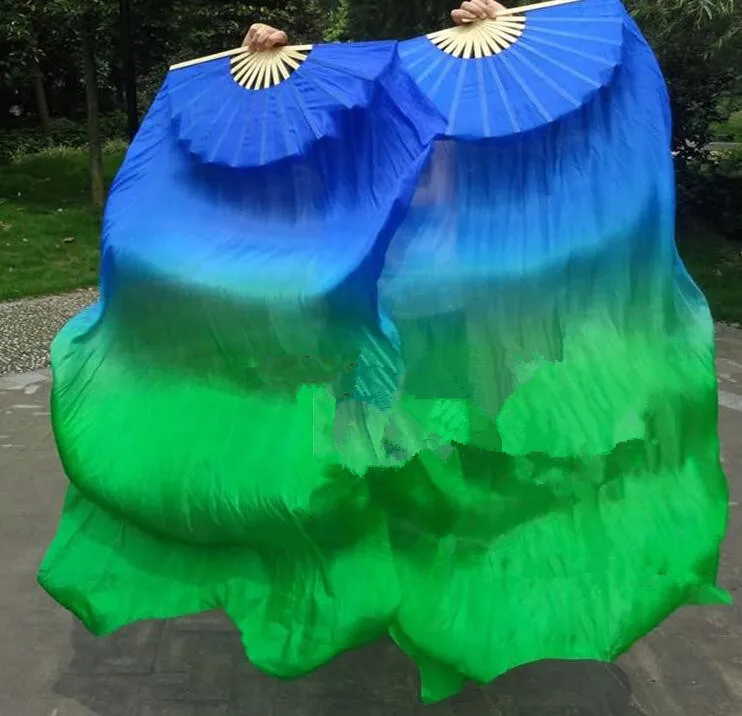 Royal Blue Start Light Belly Dance Fan Veils Real Silk Dancing Fan For ...