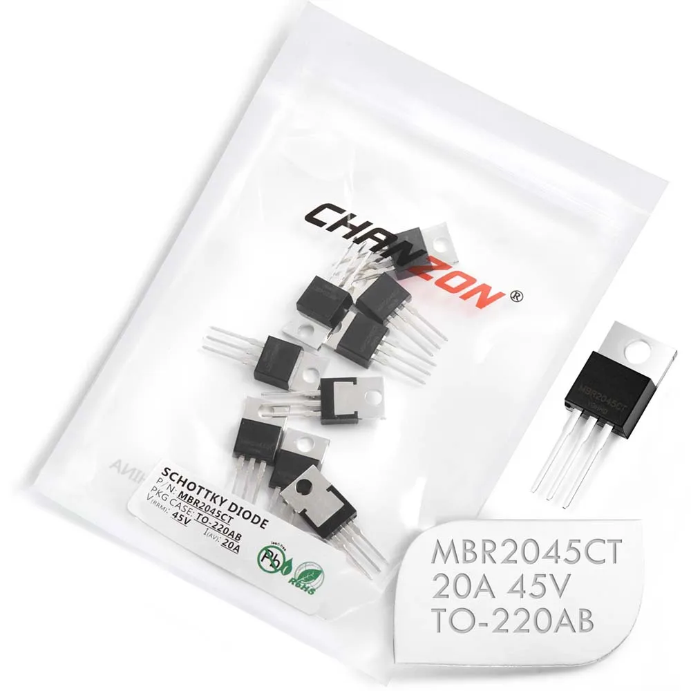 Chanzon diodos rectificadores MBR2045CT, barrera Schottky, 20A, 45 V, TO 220AB TO 220, 20 Amp ...