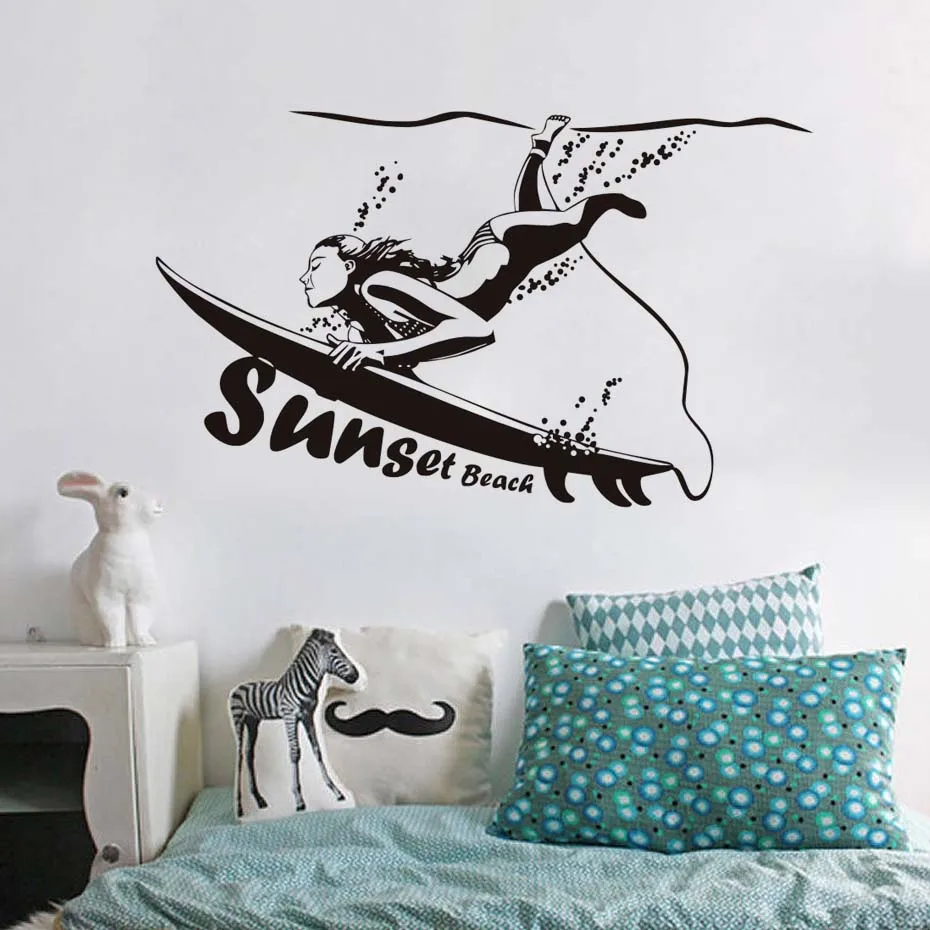 Wall Sea Woman Wave Surfing Wall Stickers For Living Room Kids Room Pvc ...