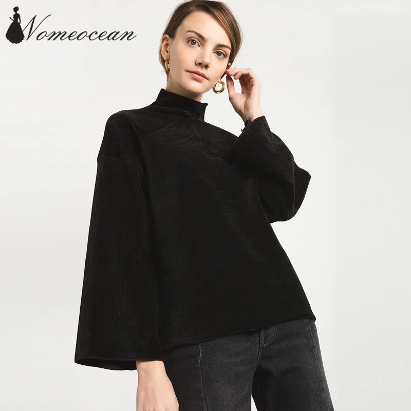 CUT OUT MOCK NECK TOP Flare Cuffs Knitted Women Sweatshirts 2017 Spring ...