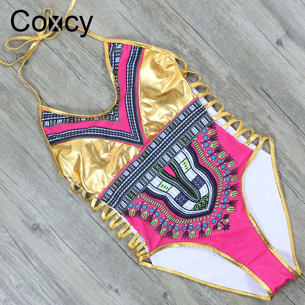 Coxcy 2018 Gold Bordered One Piece Swimsuit Women Sexy Bodysuit Bandage ...