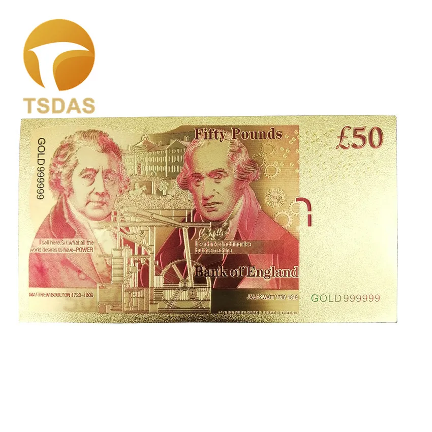 24k Gold Foil Banknote British 50 Pounds Note In 24k Gold Plated ...