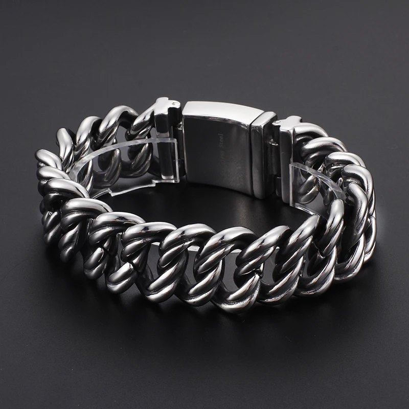 22mm Stainless Steel Mens On Hand Chain Wrist Bracelets Male Bike ...