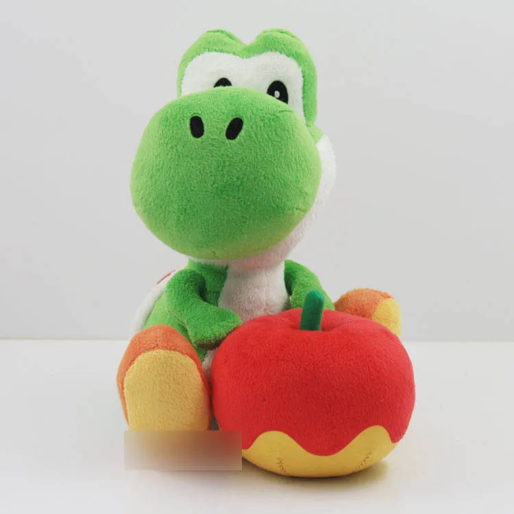 Super Mario Brothers Cartoon Dolls 17cm Green Yoshi Hug Apple Stuffed ...