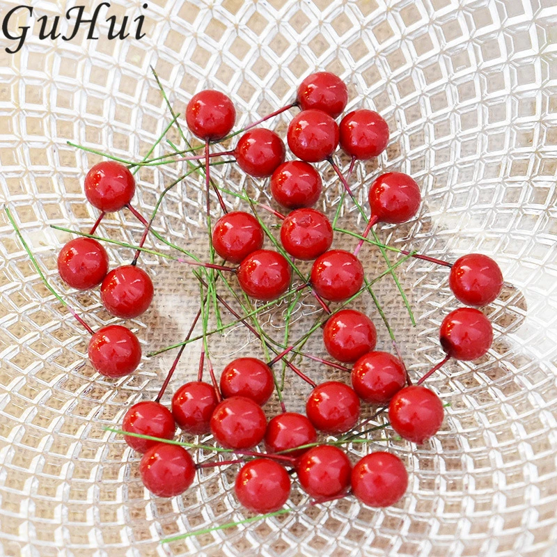 60 piezas DIY árbol de Navidad adornos Mini fruta falsa Artificial rojo ...