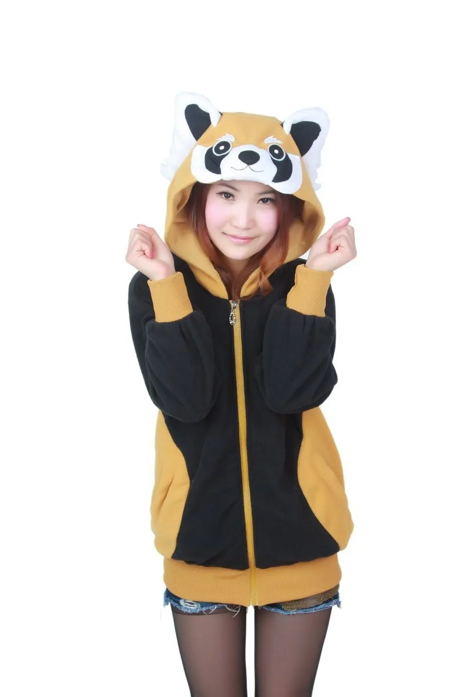 Lindo Anime Cosplay Coon Traje Orejas Cara Tail Zip Sudadera Con ...