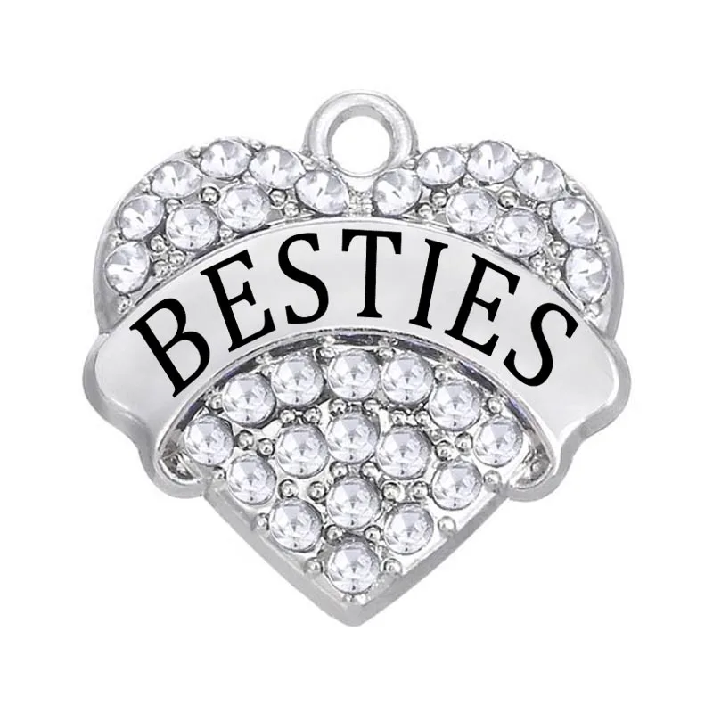 DOUBLE NOSE 30 Pieces A Lot Clear Crystal Besties Heart Charm Best ...