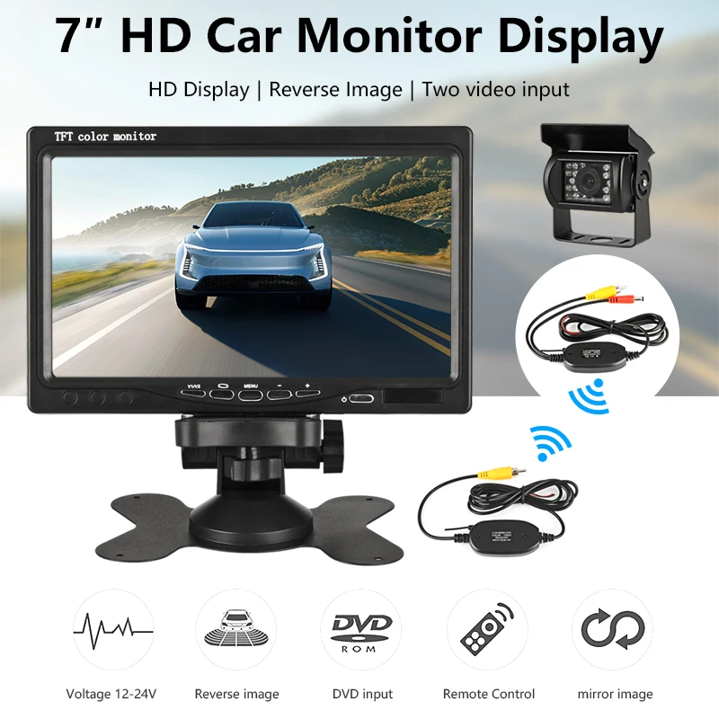 Jansite 7" TFT LCD Wireless Car Monitor Display Cameras Backup Reverse ...