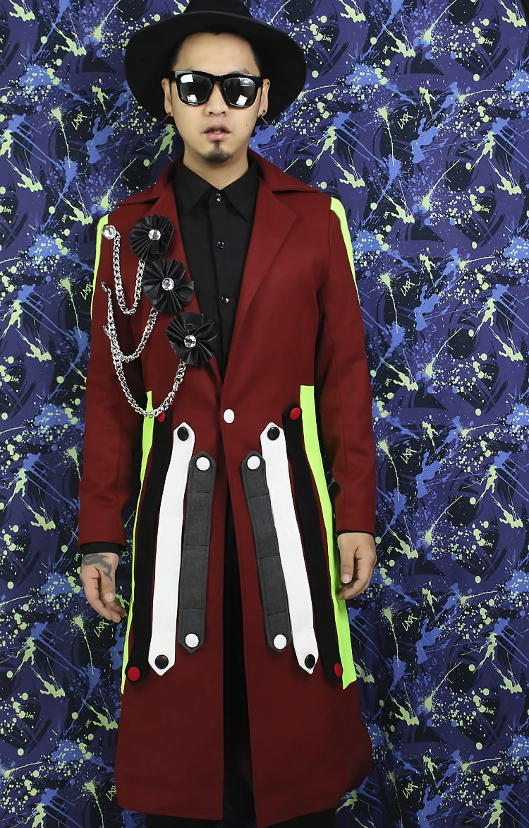 Men's design long style slim coat bar male singer guests DJ host ...