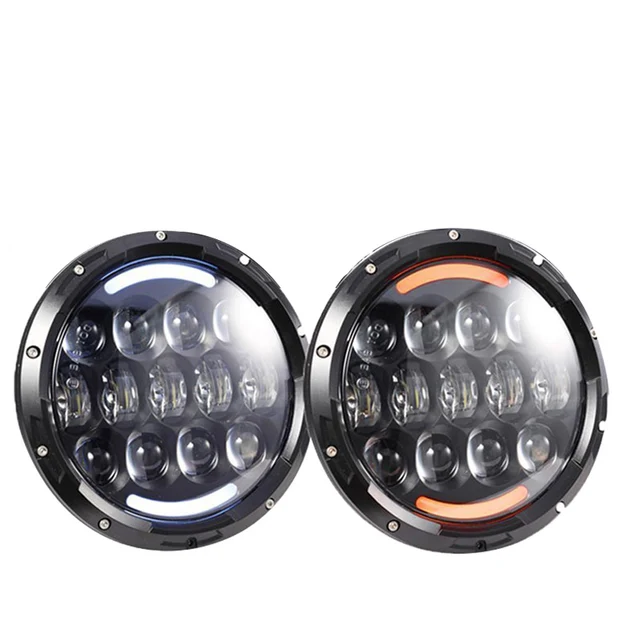 2 PCS 105W 7 Inch Round LED Headlight with White/amber Turn Signal DRL ...