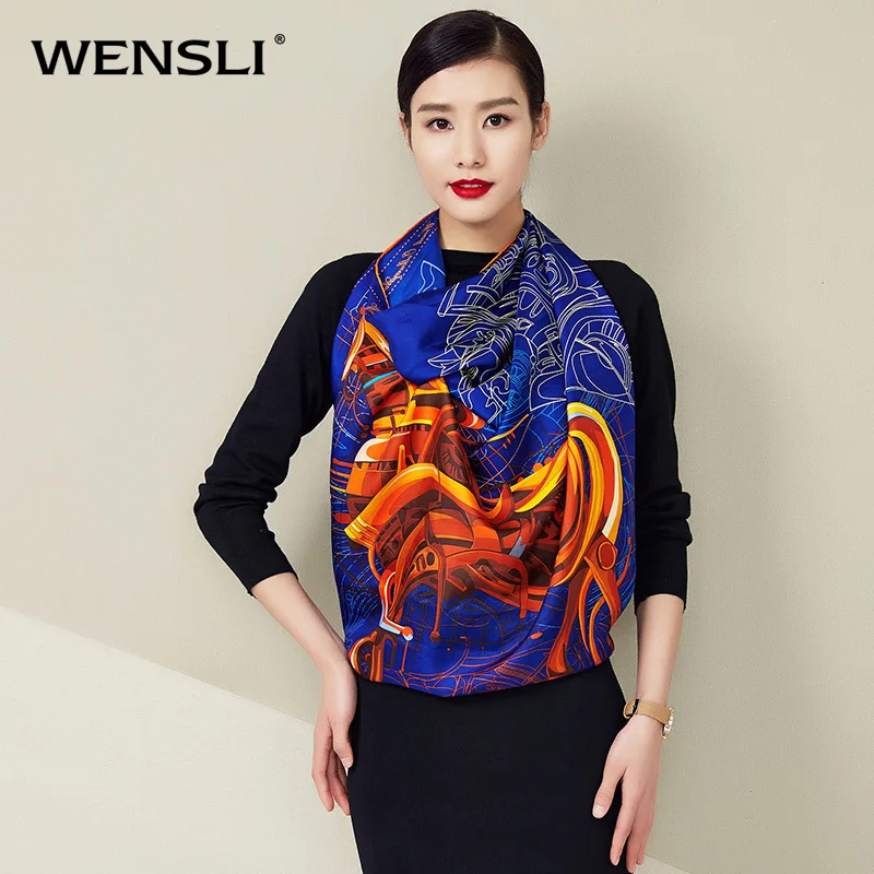 Wensli / Wensli genuine 100% silk silk scarf Dream big horse-in Women's ...