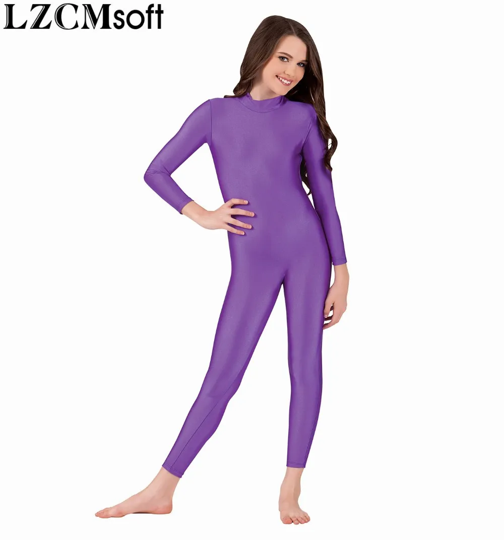 LZCMsoft Girls High Neck Gymnastics Unitards Childrens Long Sleeve ...