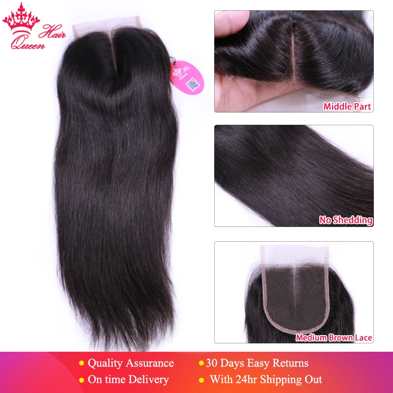 Queen Hair Official Store Brazilian Virgin Hair Closure 4x4 Middle Part ...