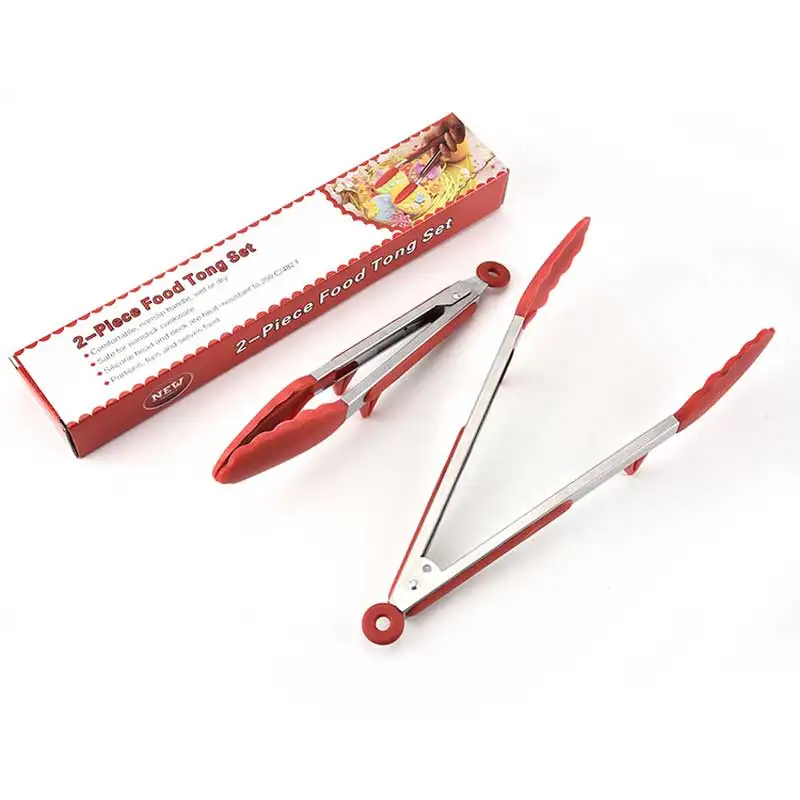 ANDES 2 PCS BBQ Tongs w/ Silicone Cover Handle Kitchen Tongs Lock ...