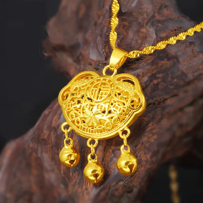 Children's Jewelry Gfit Longevity Lock Pendant Yellow Gold Filled Bells ...