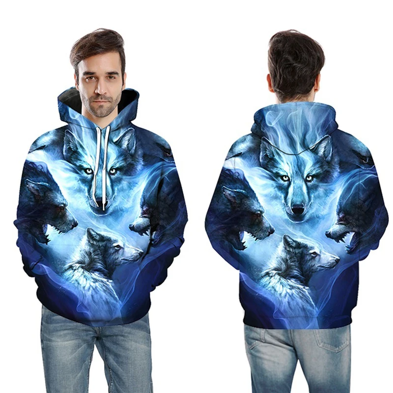 Sudadera con capucha de lobo en 3D para hombre y mujer, chándales a la ...