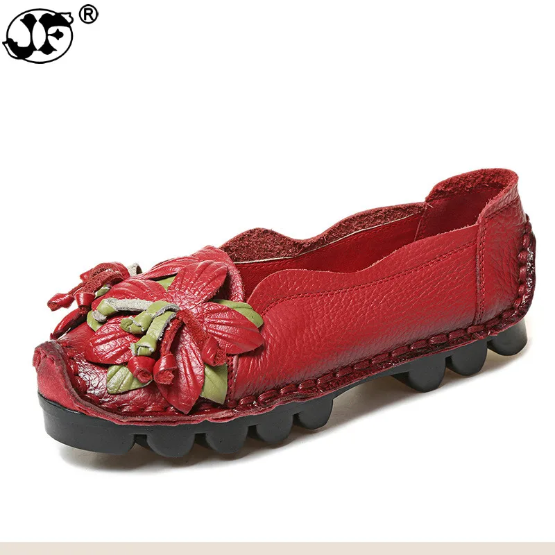 Zapatos planos de cuero genuino para mujer, mocasines cosidos a mano de piel de vaca, zapatos ...