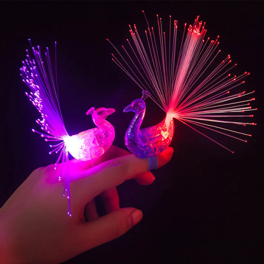 1 PC Peacock Finger Light Colorful LED Light up Rings Party Gadgets ...