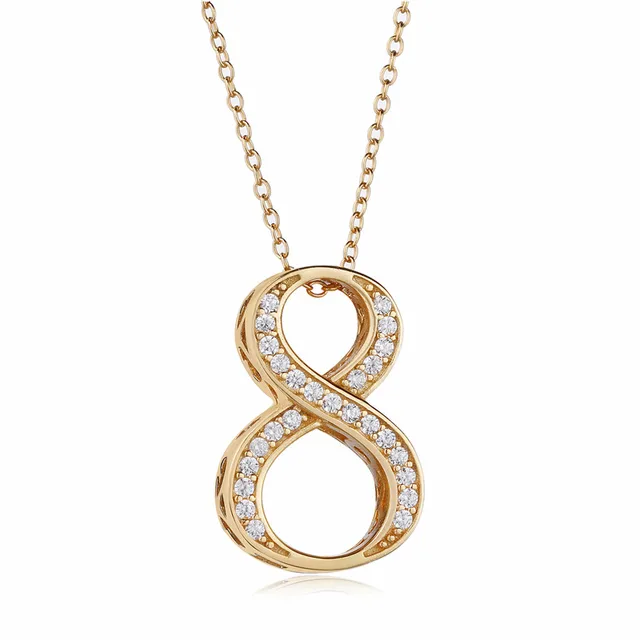 Moonmory Authentic 925 Sterling Silver Gold Color Long Chain CZ Number ...