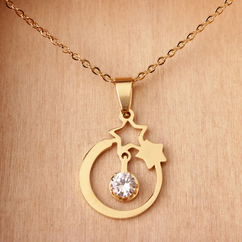 New Design Product Stainless Steel Gold Star Necklace With Cz Two Five ...