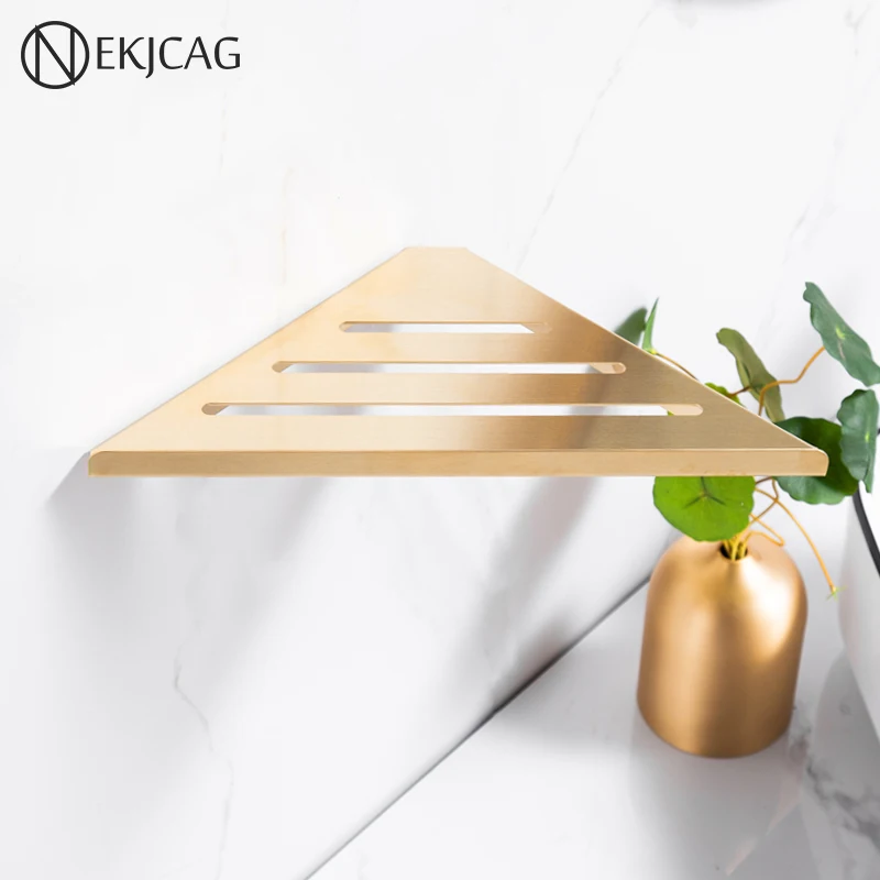 Brushed Gold Bathroom Triangle Rack Stainless Steel Hotel Bathroom Wall ...