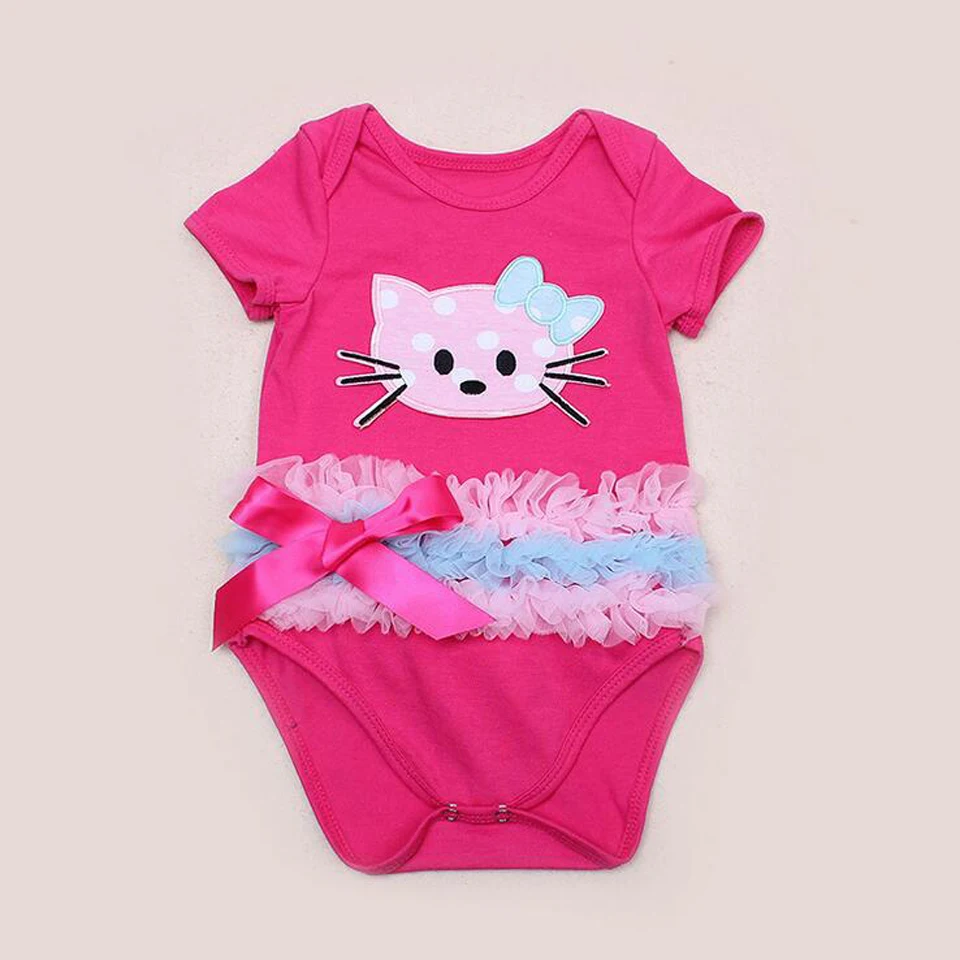 1PC Baby Girls' Animal Outfit Animal Cat Printed Lace Romper Infant ...